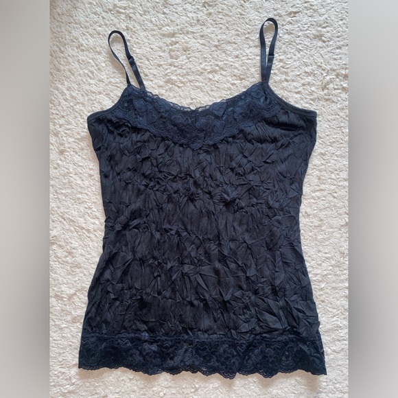 Tops | Y2k Lace Trim Crinkle Cami Tank Top | Poshmark
